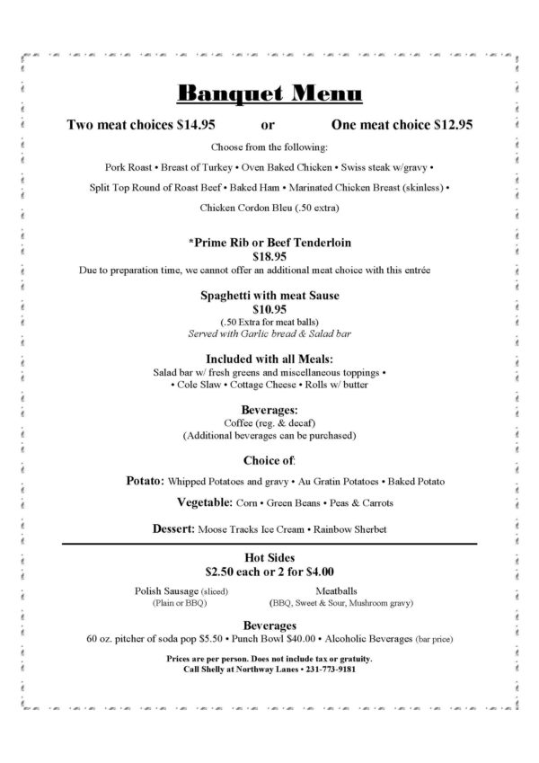 Northway Banquet Menu Northway Banquet Menu
